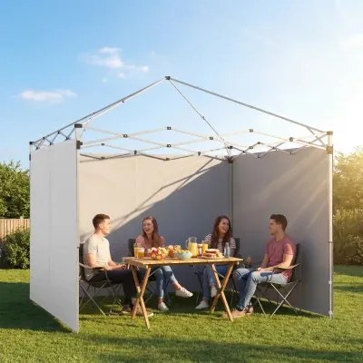 Outsunny 3 boční stěny pro pavilony 3x3 m 300x200 cm, náhradní boční stěny z oxfordské tkaniny se zipem, bílé