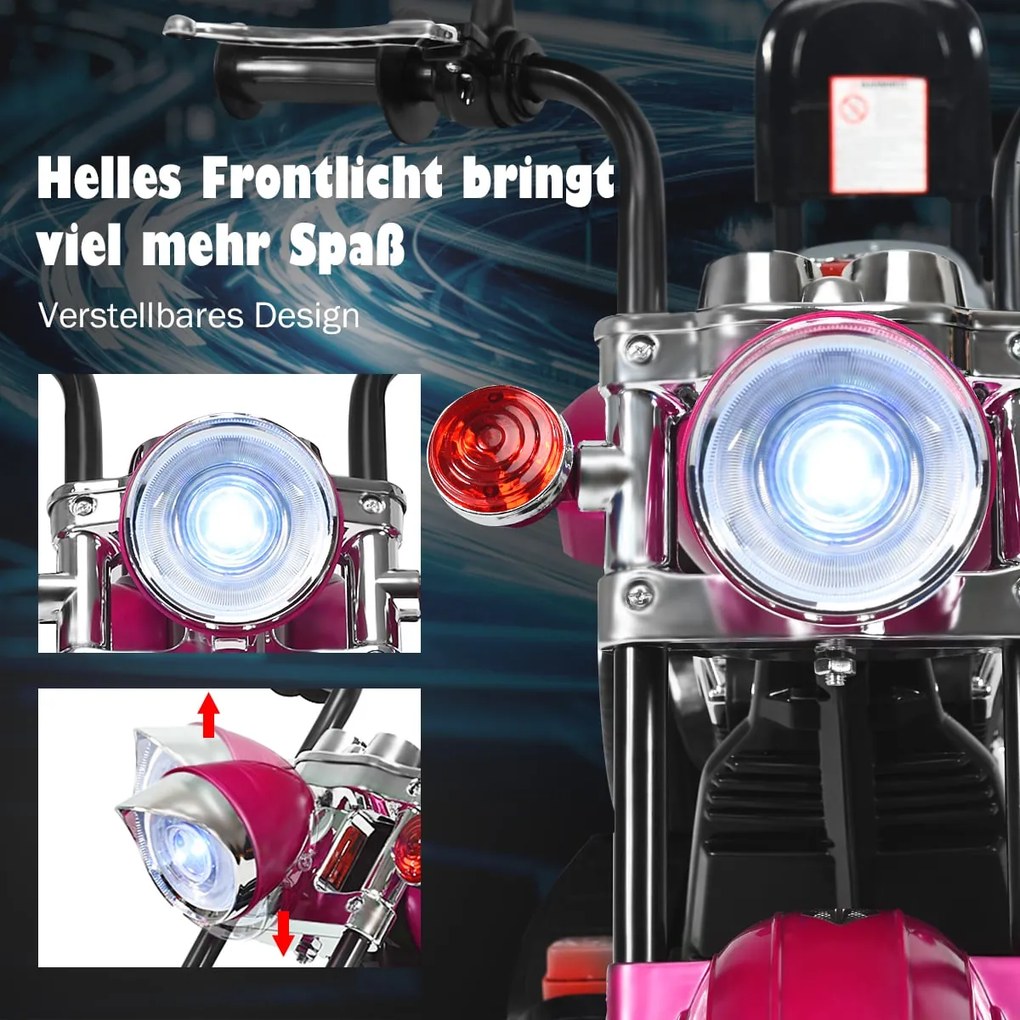 Costway 6 V elektrický motocykl na baterie s hudbou růžová