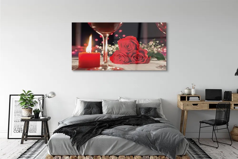 akrylový obraz Růže svíčka sklo 140x70 cm