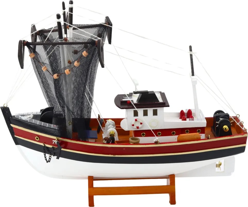 LEAN Toys Sběratelský model rybářského plavidla s rybářskou sítí 38x31cm