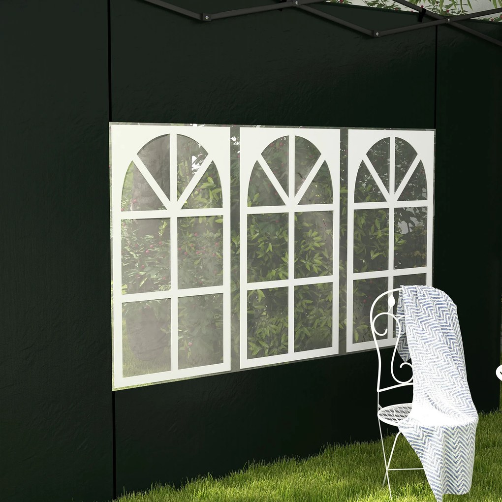 Outsunny Boční Zdi pro Altán 3x3 m a 3x6 m - Sada 2 Stěn s Okny 293x193 cm Tmavě Zelená