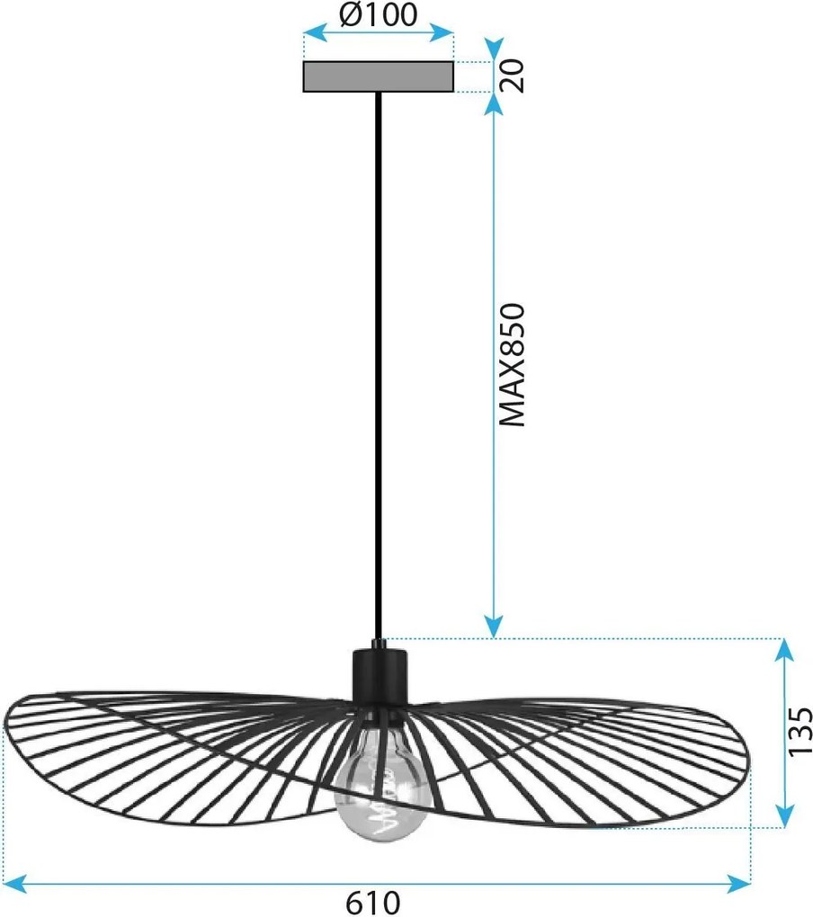 Toolight Toolight, závěsné svítidlo 61cm, 1xE27, APP1841-1CP, černá matná, OSW-07062