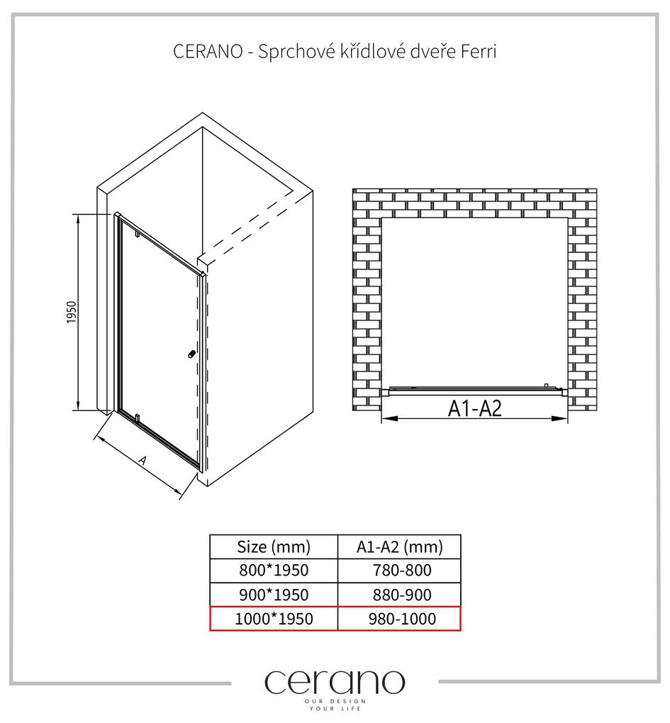 CERANO - Sprchové křídlové dveře Ferri L/P - černá matná, transparentní sklo - 100x195 cm