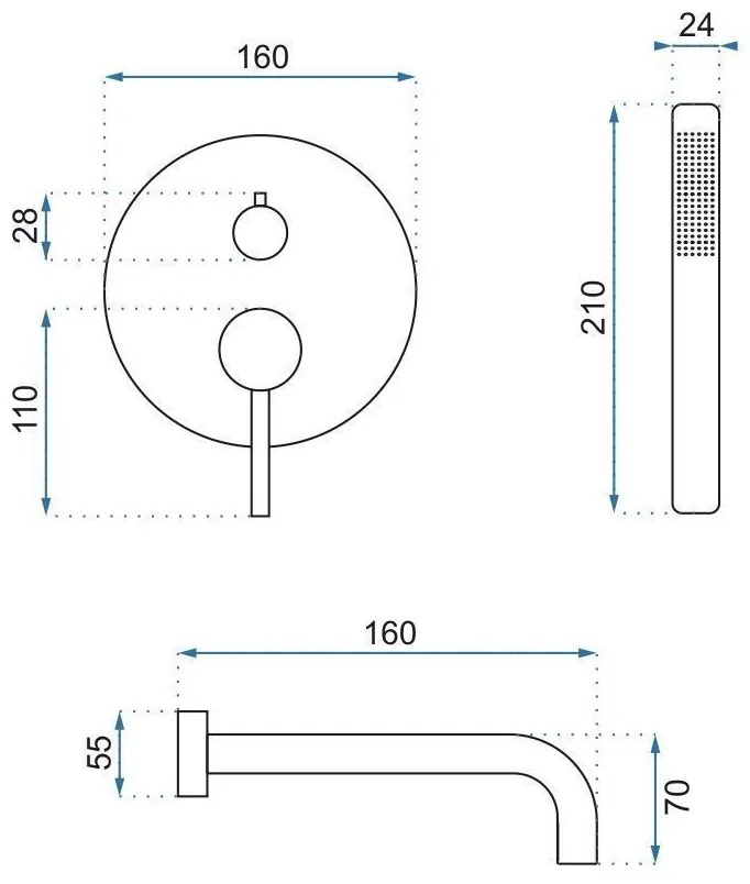 Rea Lungo, podomítková vanová baterie s ruční sprchovou sadou + BOX, měděná matná, REA-B4568
