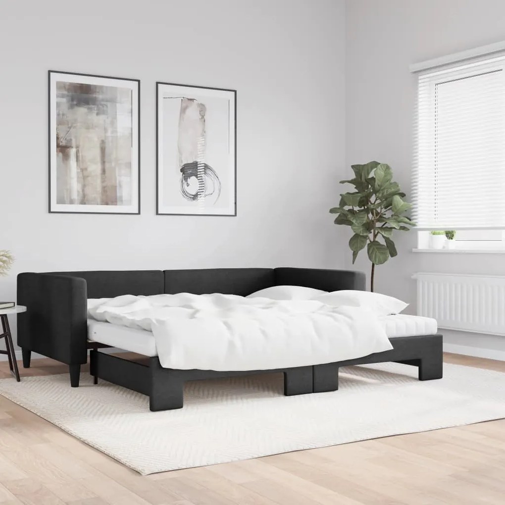 Válenda s přistýlkou a matracemi černá 100 x 200 cm textil 3196603