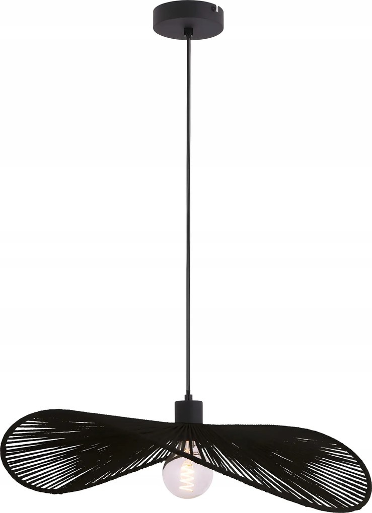 Závěsná Stropní Lampa Ažurový Klobouk Boho Šňůra Black Černá 60 cm APP1831