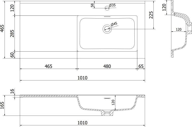 Mexen Orio, koupelnová skříňka 100 cm s pravým umyvadlem Otis, 1S, 1D, bílá lesklá, 91A13-10047-3-BBFF00-W18P00