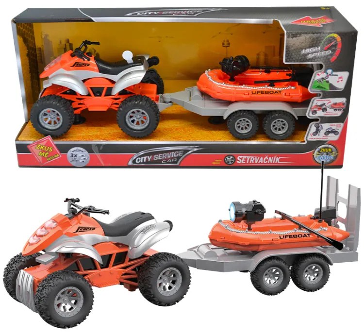 CITY SERVICE CAR - 1:16 Čtyřkolka s přívěsem - nafukovací člun