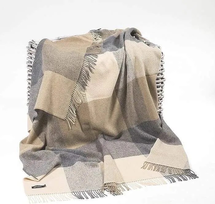 Deka Merino vlna / kašmír Cream Charcoal Large Block 180 x 136 cm John Hanly