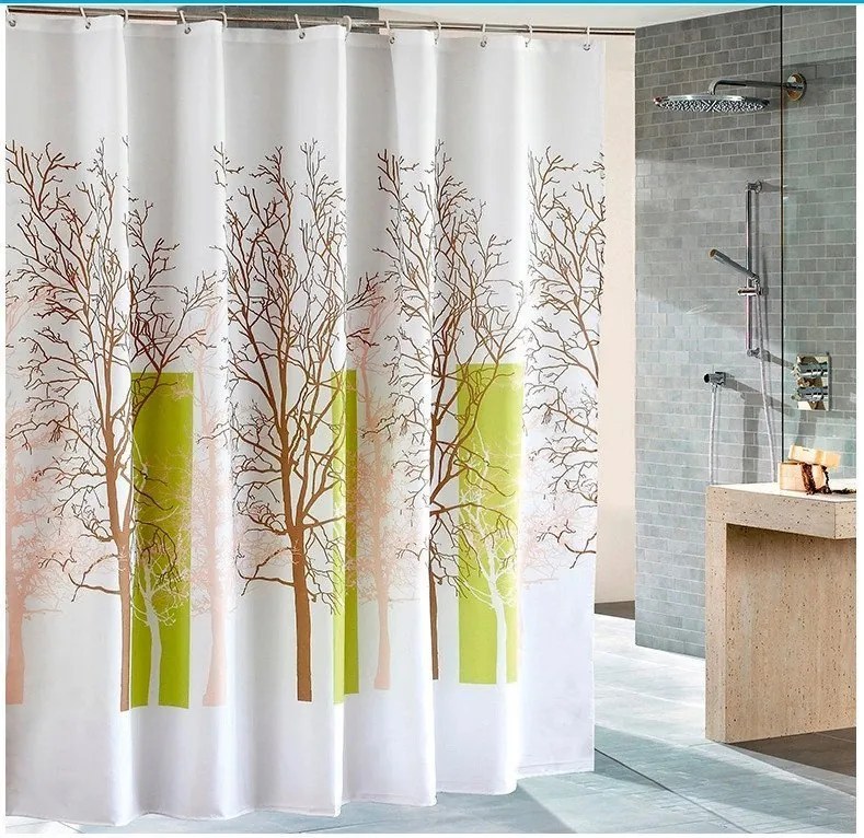 Aqualine Aqualine, Sprchový závěs 180x180cm, polyester, bílá/zelená, strom, ZP009/180