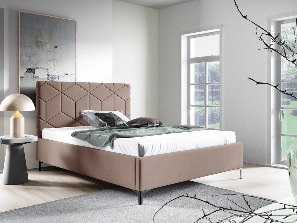 Eka Čalouněná postel BOX+ 160x200 cm Barva látky Trinity: (2327) Zelená, Úložný prostor: S dřevěným rámem úložného prostoru