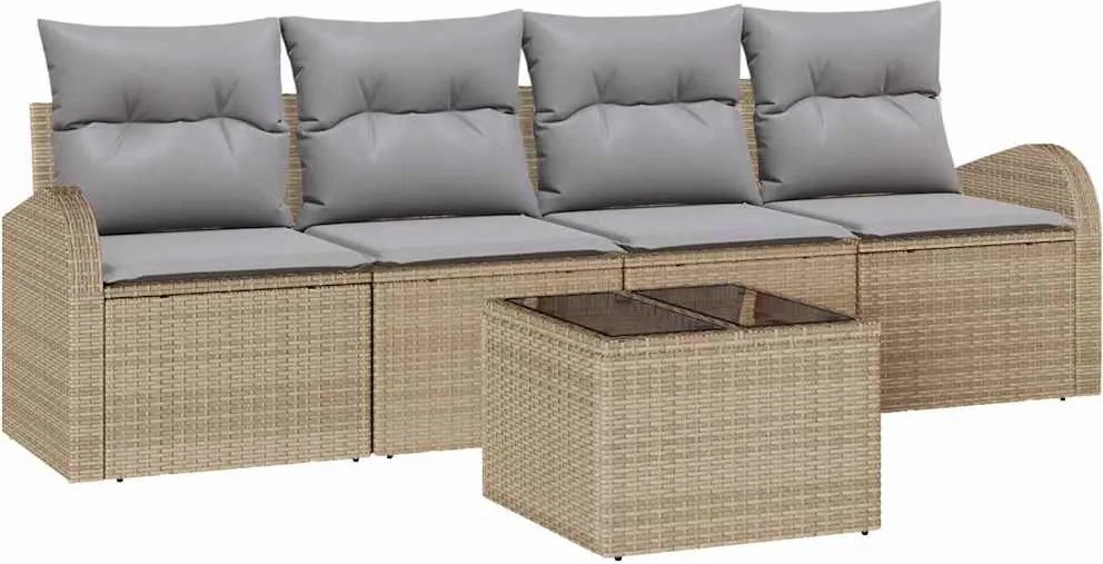 Sada zahradních pohovek 5 pcs 4-Seater Beige a šedá polyratan 3354579