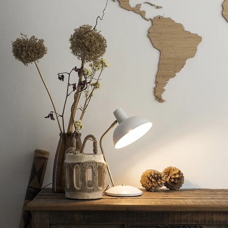 Retro stolní lampa bílá s bronzem 38 cm - Milou