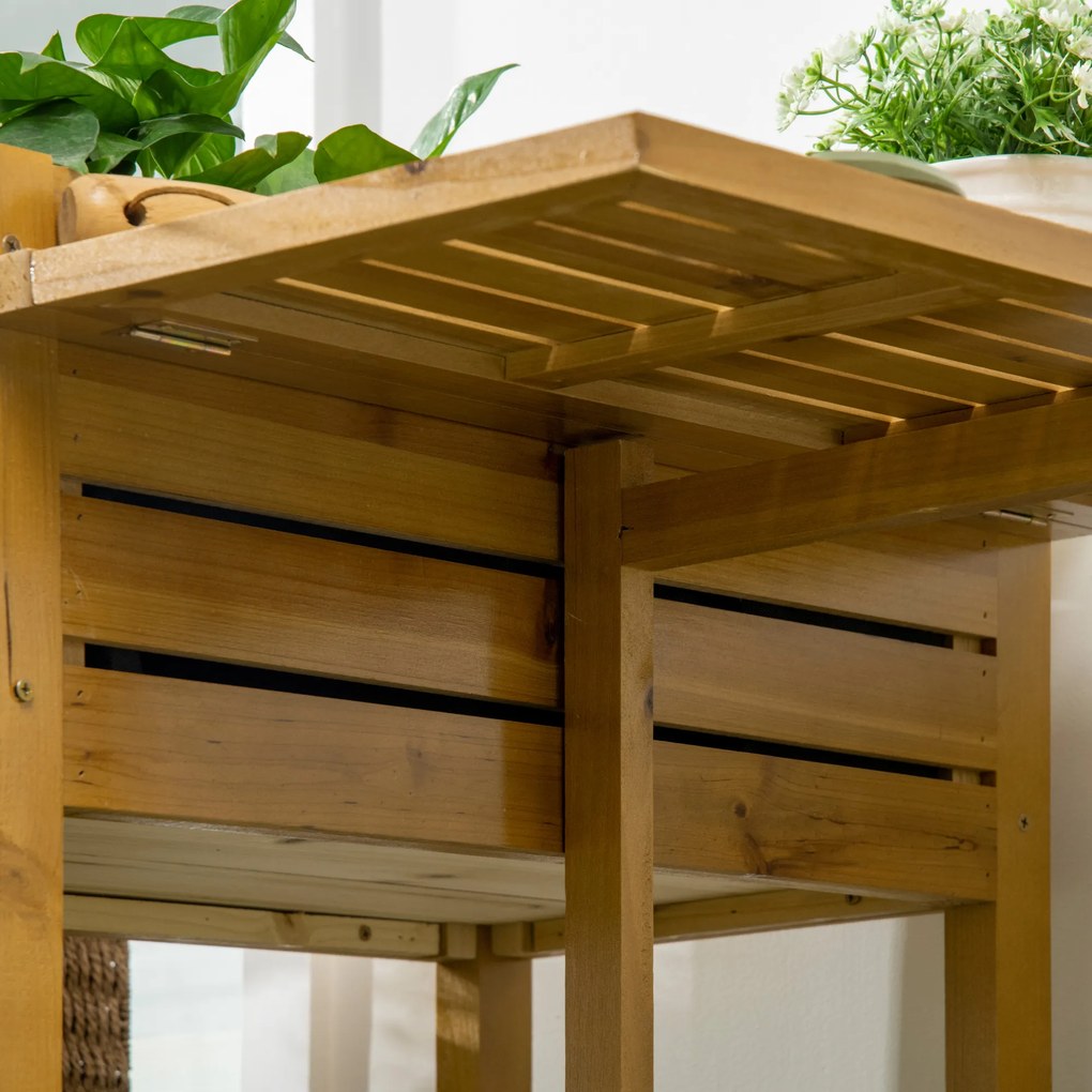 Vyvýšený záhonový truhlík Outsunny 64 x 80 x 30 cm se sklopnou deskou a dřevěným vnitřním obložením, bylinkový záhon v hnědé barvě