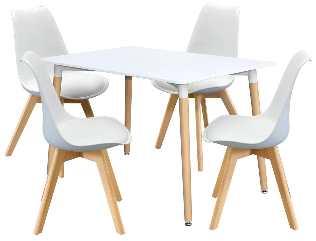 Jídelní stůl 120x80 UNO bílý + 4 židle QUATRO bílé