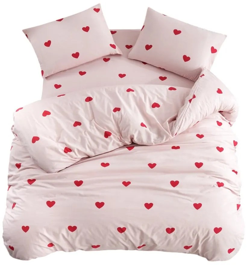 Růžové povlečení na jednolůžko/prodloužené s prostěradlem/3dílné 160x220 cm Red Heart – Mila Home