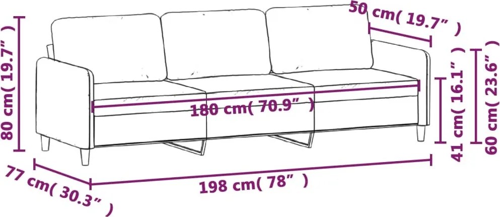 vidaXL 3místná pohovka 180 cm samet [359457] Barva: Tmavě šedá