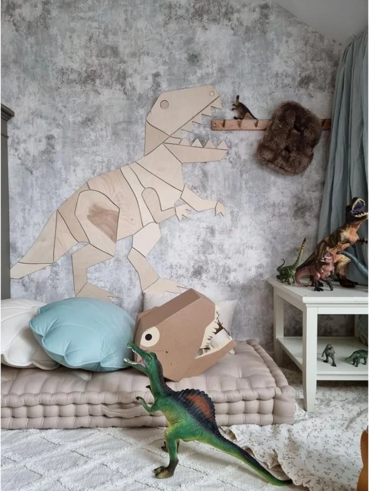 Dřevěná nástěnná dekorace Origami T-rex - dinosaurus do dětského pokoje S