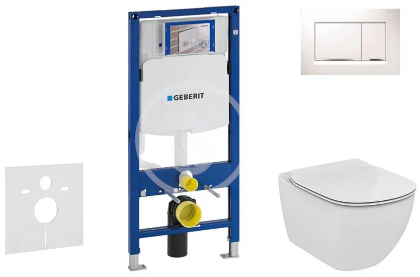 Geberit - Set předstěnové instalace, klozetu a sedátka Ideal Standard Tesi, tlačítka Sigma30, Rimless, SoftClose, bílá/chrom
