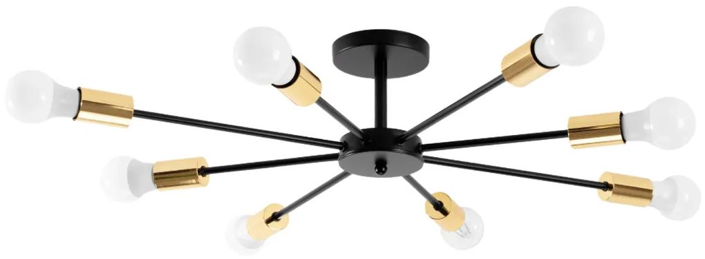Stropní kovová lampa pavouk  75x75x15cm  černo-zlatá