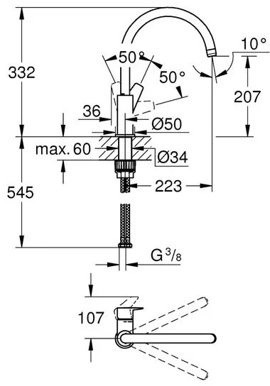 Grohe BauEdge Dřezová otočná baterie, chrom 31367001