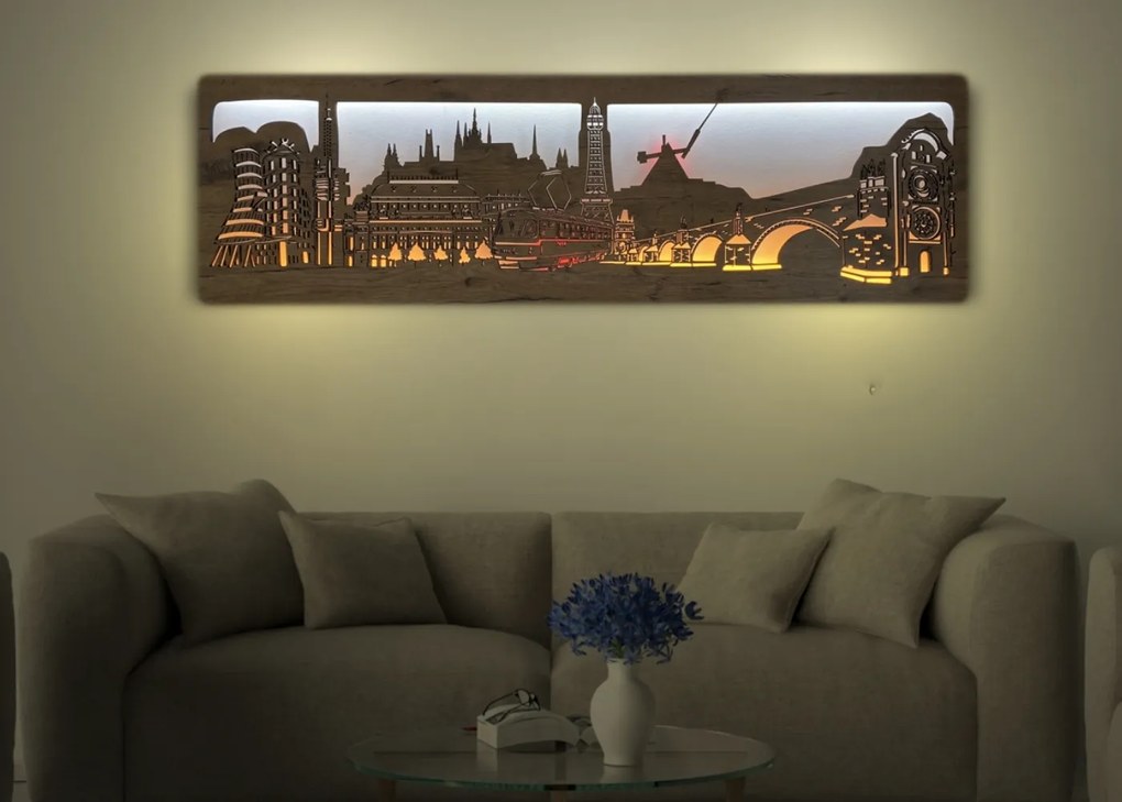 Li-Go "Praha" světelný obraz 130x40cm provedení povrchu: dub světlý