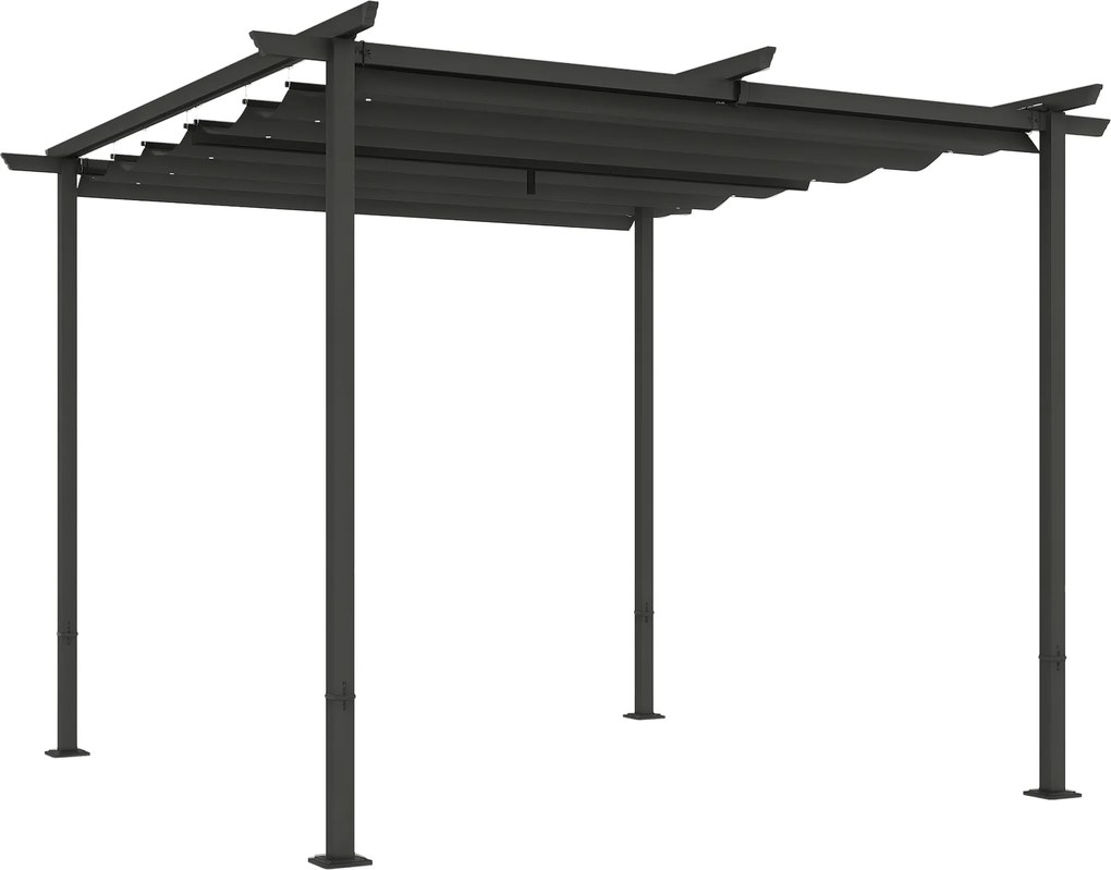 Outsunny zahradní pergola 3 x 3 m s nastavitelnou střechou, kovový rám, ochrana UPF30+, sluneční střecha na verandu, terasu, tmavě šedá