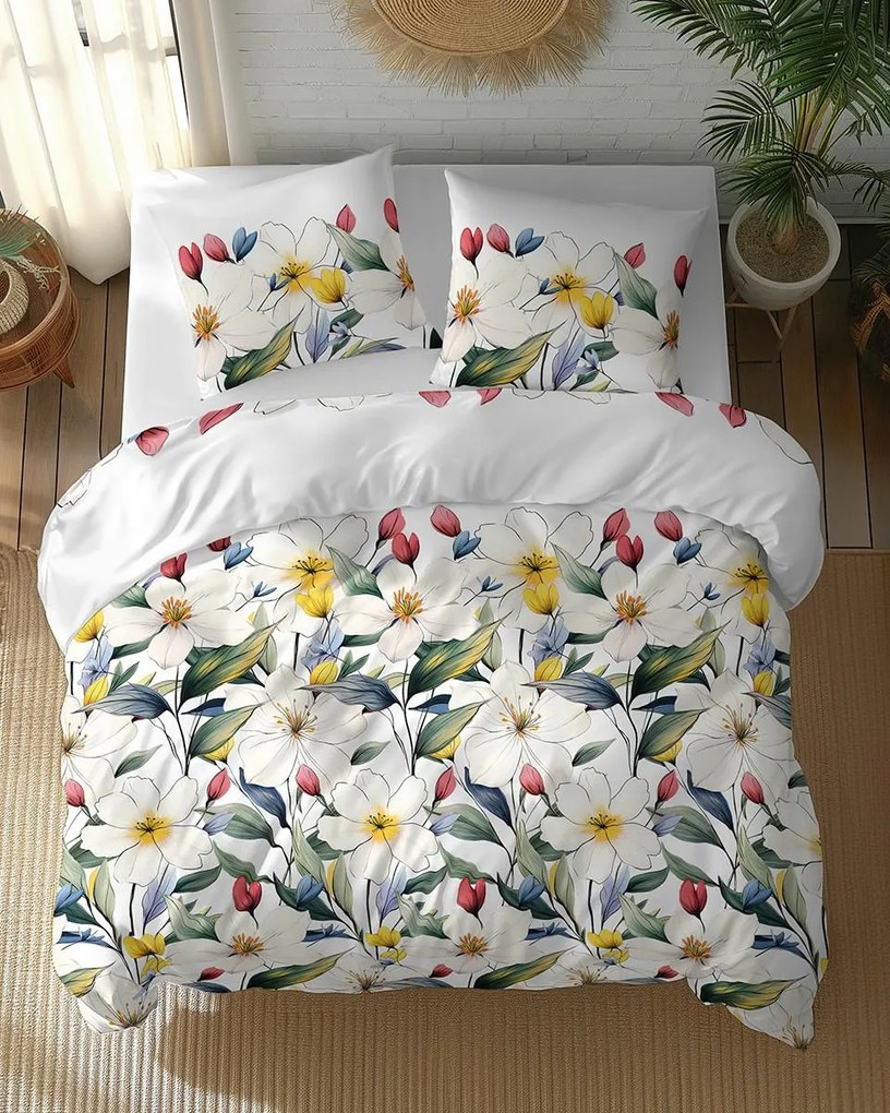Detexpol Bavlněné povlečení 160x200 bílé s barevnými květinami – 5774 A – Cotton Bloom