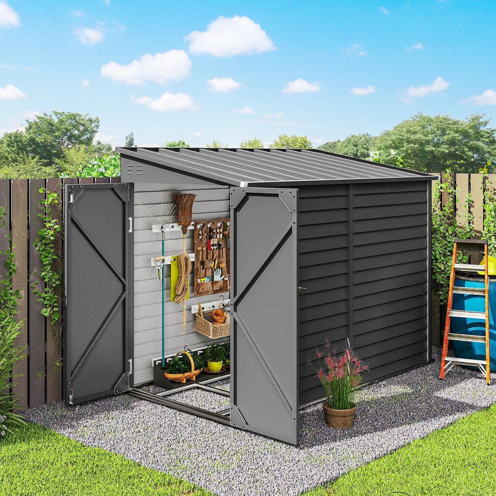 Outsunny Kovový nářaďový domek 3,5 m², 143x270x202 cm, nářaďový přístřešek se sedlovou střechou, zamykatelné dvojité dveře, základna, větrací otvory
