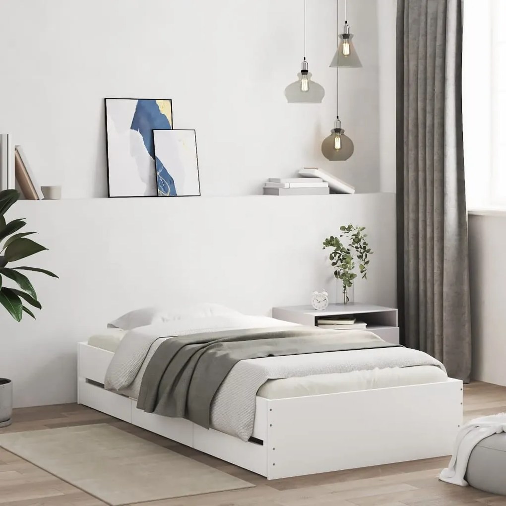 Rám postele se zásuvkami bílý 90 x 190 cm kompozitní dřevo 3207322