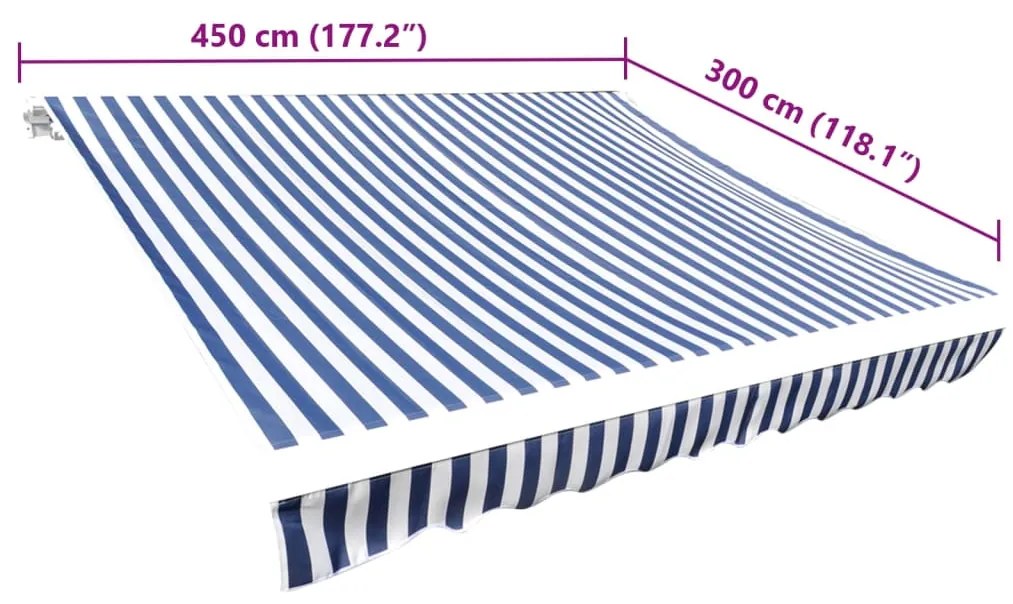 vidaXL Marketos Plachta na markýzu modro-bílá 4,5 x 3 m plátěná
