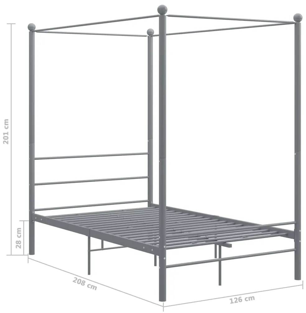 vidaXL Marketos Rám postele s nebesy šedý kovový 120 x 200 cm