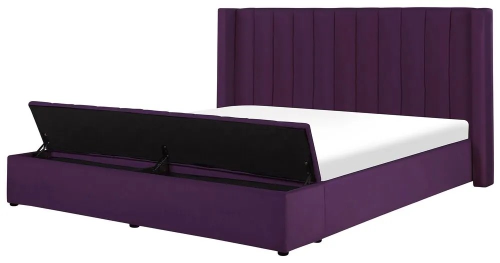 Sametová postel s lavicí 180 x 200 cm, fialová NOYERS Beliani