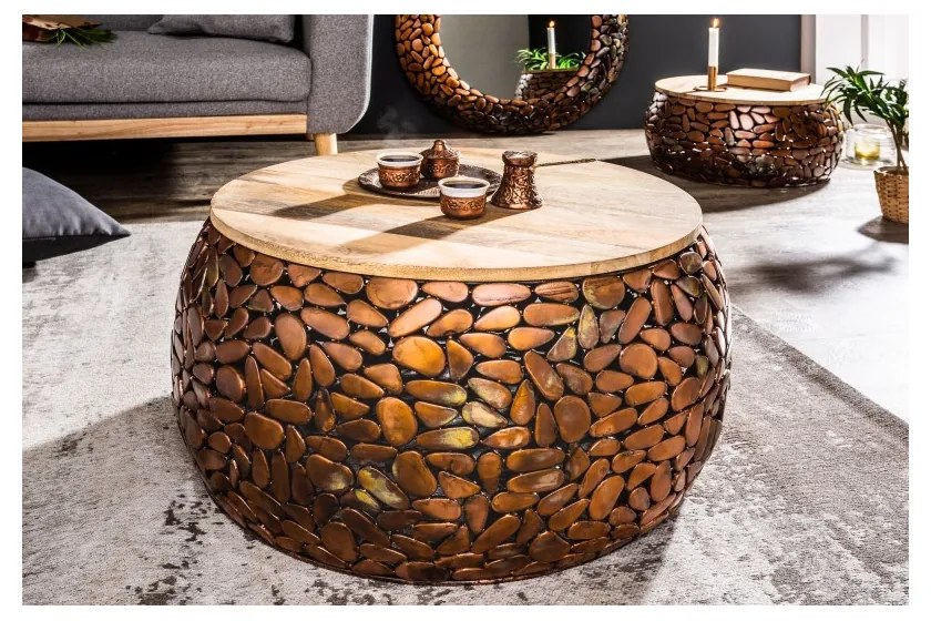 Massive home | 2SET konferenční stolek STONE MOSAIC 65 CM měděný