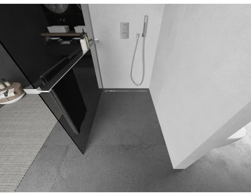 Mexen Kioto+ L, sprchová zástěna Walk-In s poličkou a věšákem 80 x 200 cm, 8mm šedé sklo, chromový profil, 800-080-123-01-40