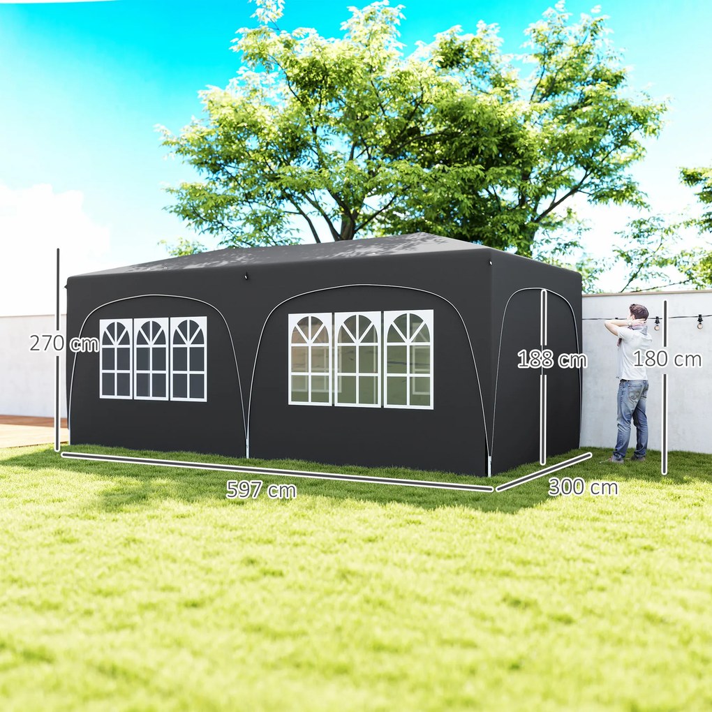 Skládací altán Outsunny 3x6 m s bočními panely UPF50+ - zahradní pavilon s nastavitelnou výškou a taškou pro přenášení pro kempování, párty, terasu