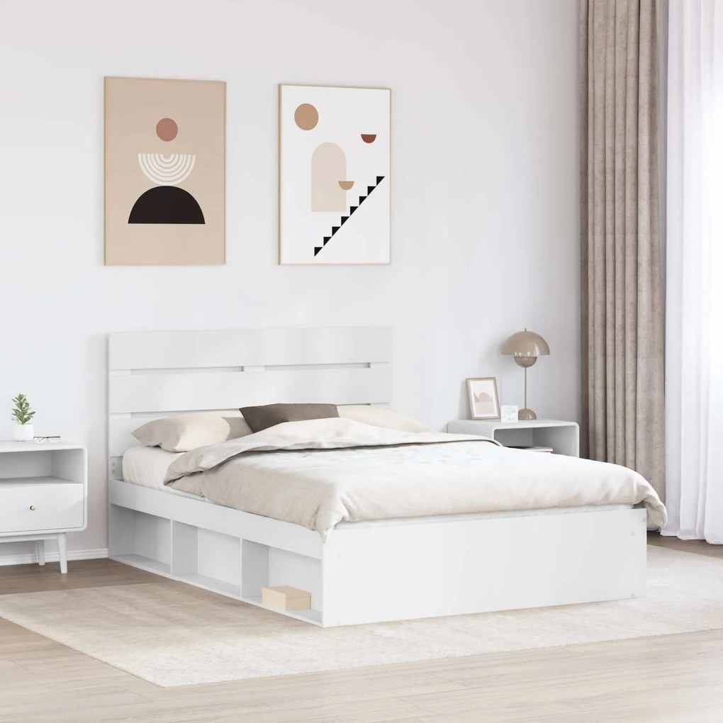 Rám postele s čelo Bílá 140 x 200 cm Masivní borové dřevo 3411736