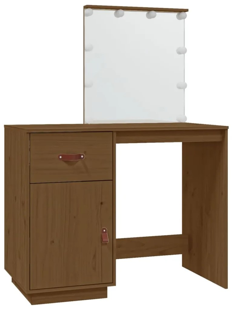 Toaletní stolek s LED medově hnědý 95x50x133,5 cm borovice - Default Title