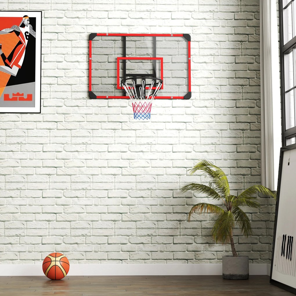 SPORTNOW basketbalový koš, basketbalová deska s košem, basketbalová síť s basketbalovou deskou, nástěnná, pro venkovní použití, ocel, 113 x 61 x 73 c…