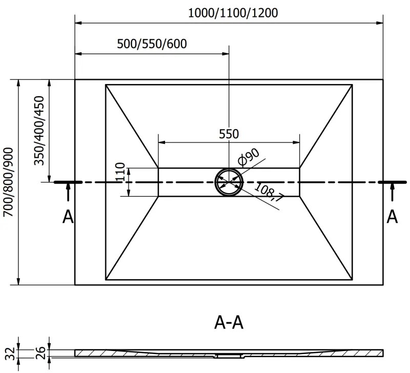 Mexen Toro obdélníková vanička do sprchového koutu SMC 110 x 90 cm, Bílá - 43109011