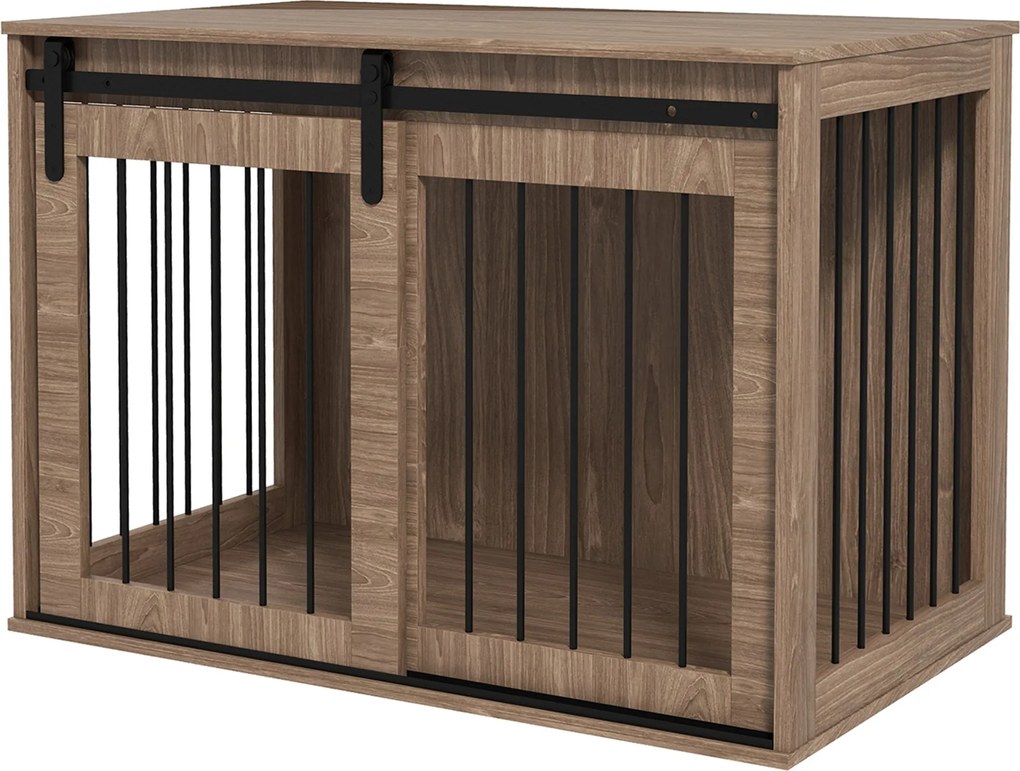 Nábytek pro psy PawHut s uzamykatelnými posuvnými dveřmi, moderní metalová psí bouda pro interiér, pro velké psy do 30 kg, boční stolek, 98 x 58 x 61