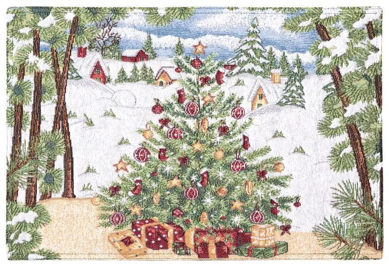 SCANquilt prostírání MOTIV LUREX vánoční strom zelenobílá prostírání cca 30 x 45 cm