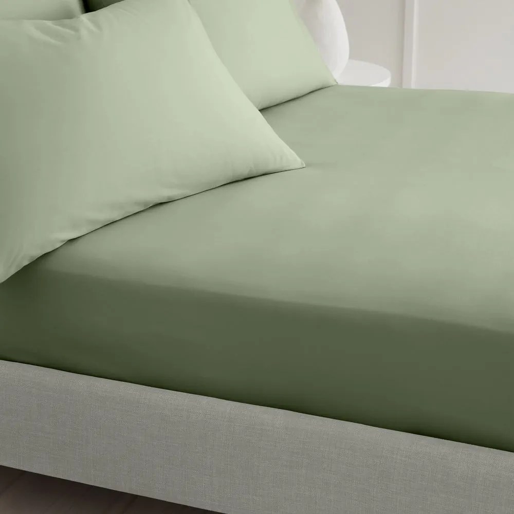 Zelené napínací prostěradlo z bavlněného perkálu 135x190 cm Cotton Percale – Bianca