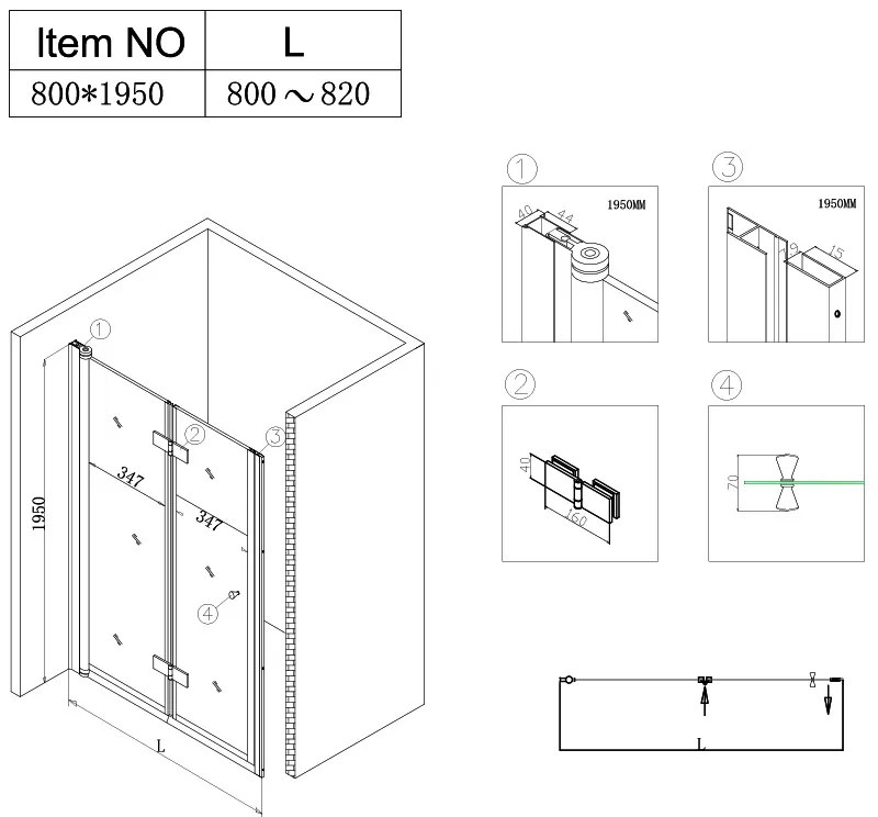 BPS-koupelny Zalamovací otočné sprchové dveře HYD-JSD01A 80 černá/transparent pro instalaci do niky - bez vaničky