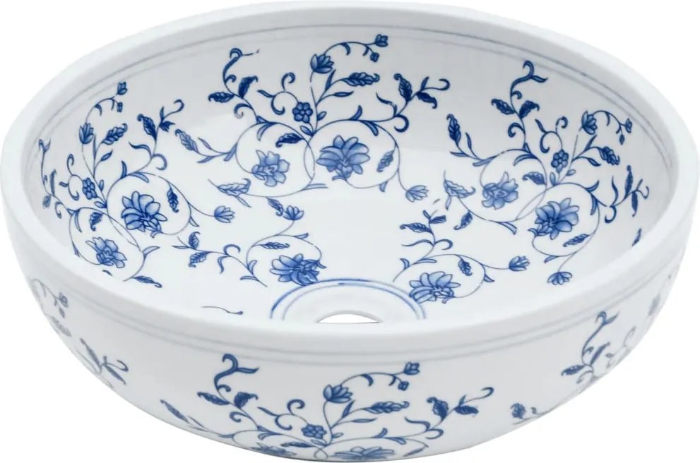 Umyvadlo na desku bílé a modré kulaté Φ 41 x 14 cm keramika 155049