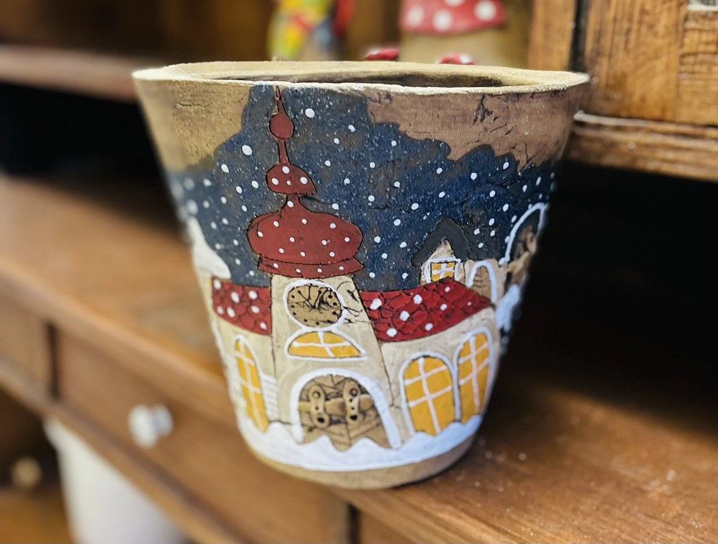 Keramika Javorník Květináč velký  - vánoční městečko