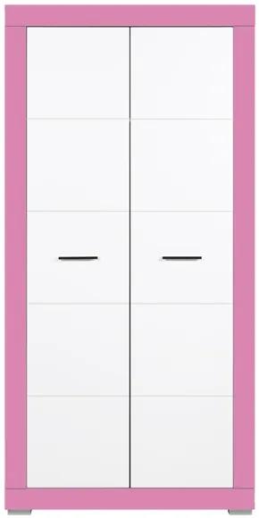Dětská šatní skříň Twin - bílá/růžová | BIANO
