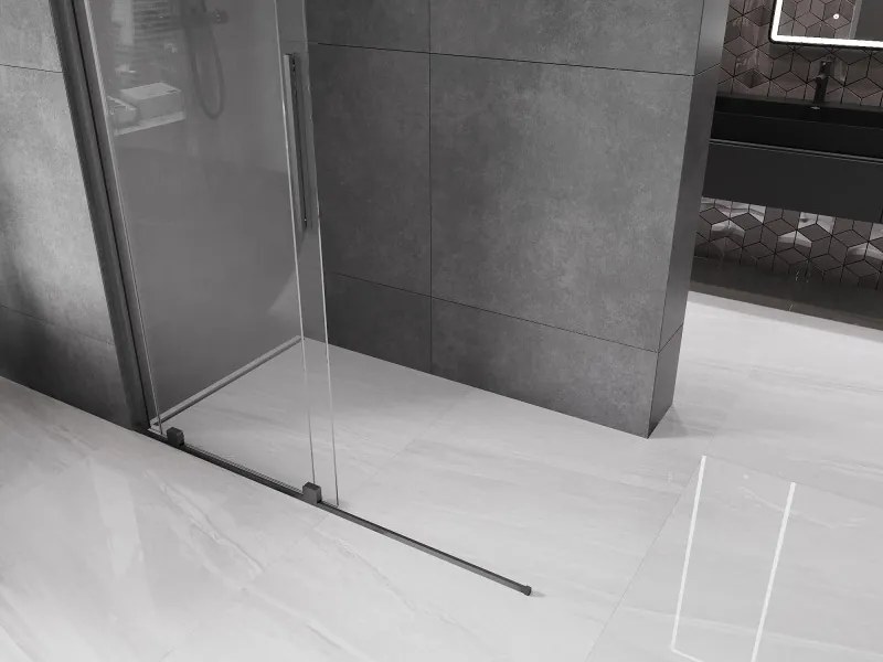 Mexen Velar, posuvné dveře do otvoru typ Walk-In 150 cm, 8mm čiré sklo, grafitová matná, 871-150-000-03-66
