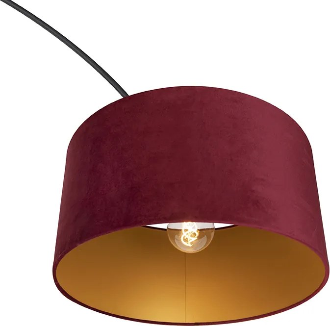 Oblouková lampa s černým sametovým stínítkem červené barvy se zlatem 50 cm - XXL