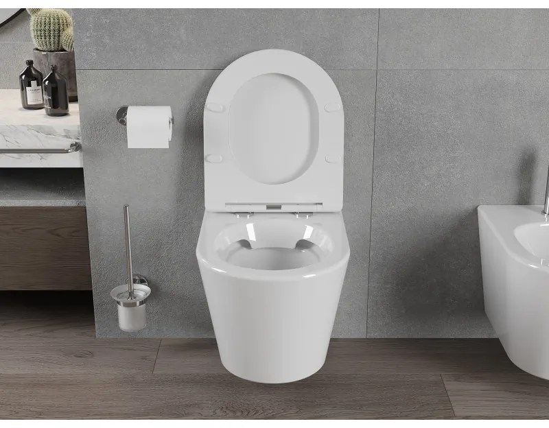 Mexen Rico závěsné wc Rimless s toaletním Slim sedátkem z duroplastu, bílá - 30720300